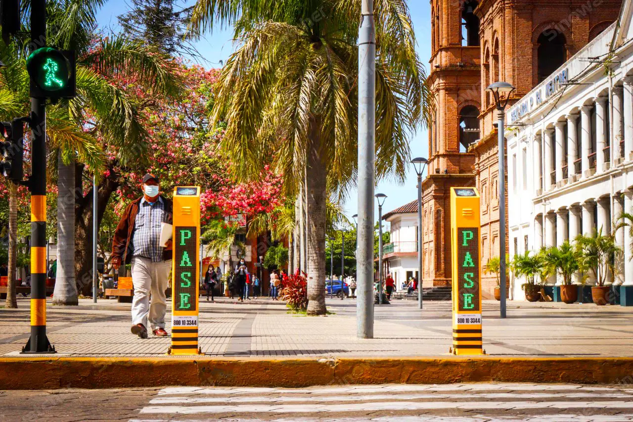 SINOWATCHER smart pedestrian crossing bollard system case in South America